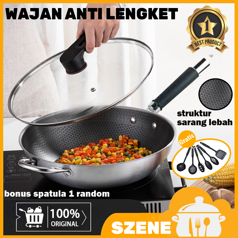 Jual Wajan Penggorengan Anti Lengket Stainless Steel Ukuran 32cm Teflon ...