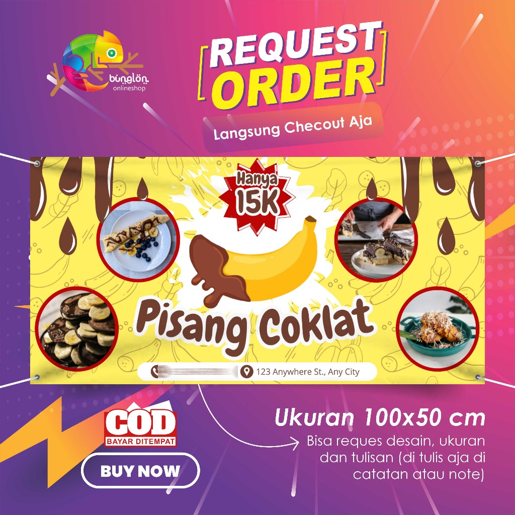 Jual Spanduk Banner Kuning Cokelat Kreatif Spanduk Promo Jajanan Pisang ...