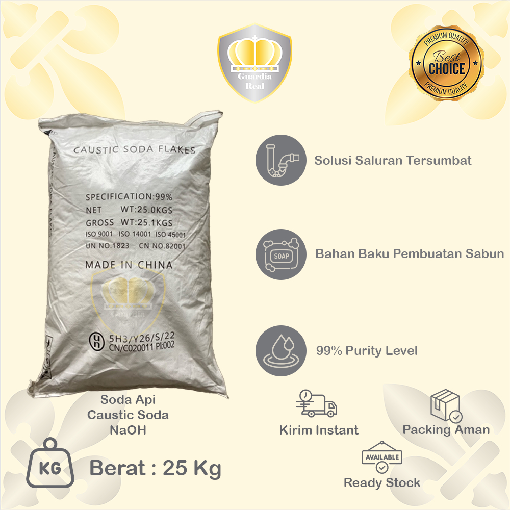 Jual Soda Api 25 Kg/ Caustic Soda Flakes 25 Kg/ NaOH 25 Kg/ Soda Api Zak/ Soda Api Sak | Shopee ...