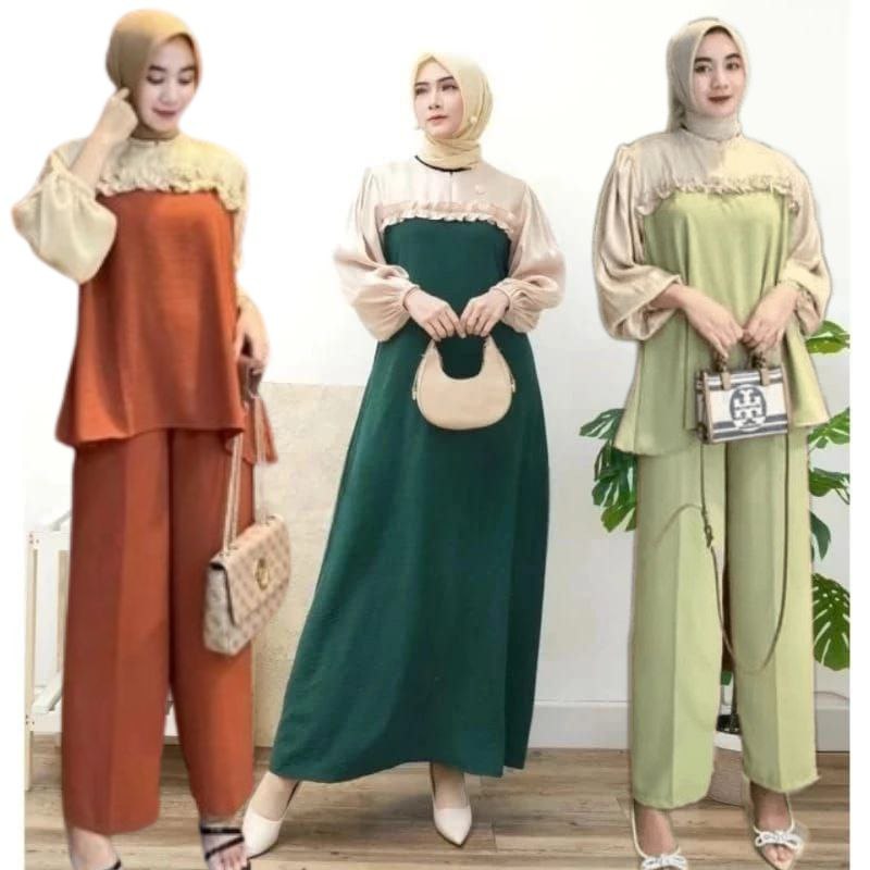 Jual INARA - Setelan Wanita Polos Jumbo / One Set Wanita Crinkle Airflow / Setcel Polos Big Size ...