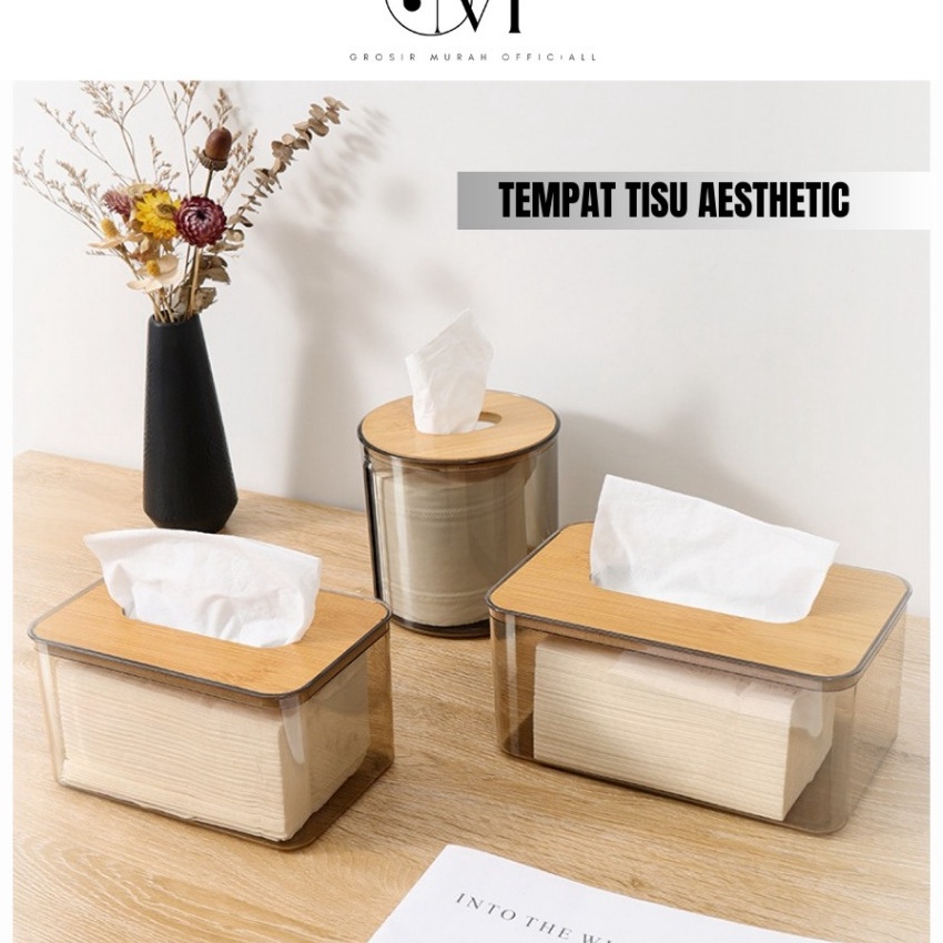 Jual Extra GMO Tempat Tisu Aesthetic Kotak Tisu Transparan Tutup Kayu ...