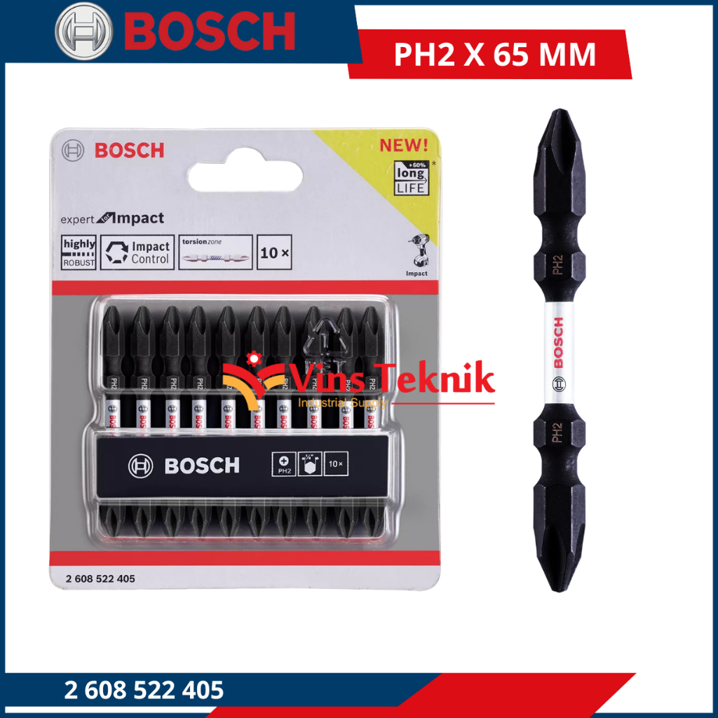 Jual Mata Obeng Impact Screwdriver Bit PH2 65mm Bosch set 1Pack ...