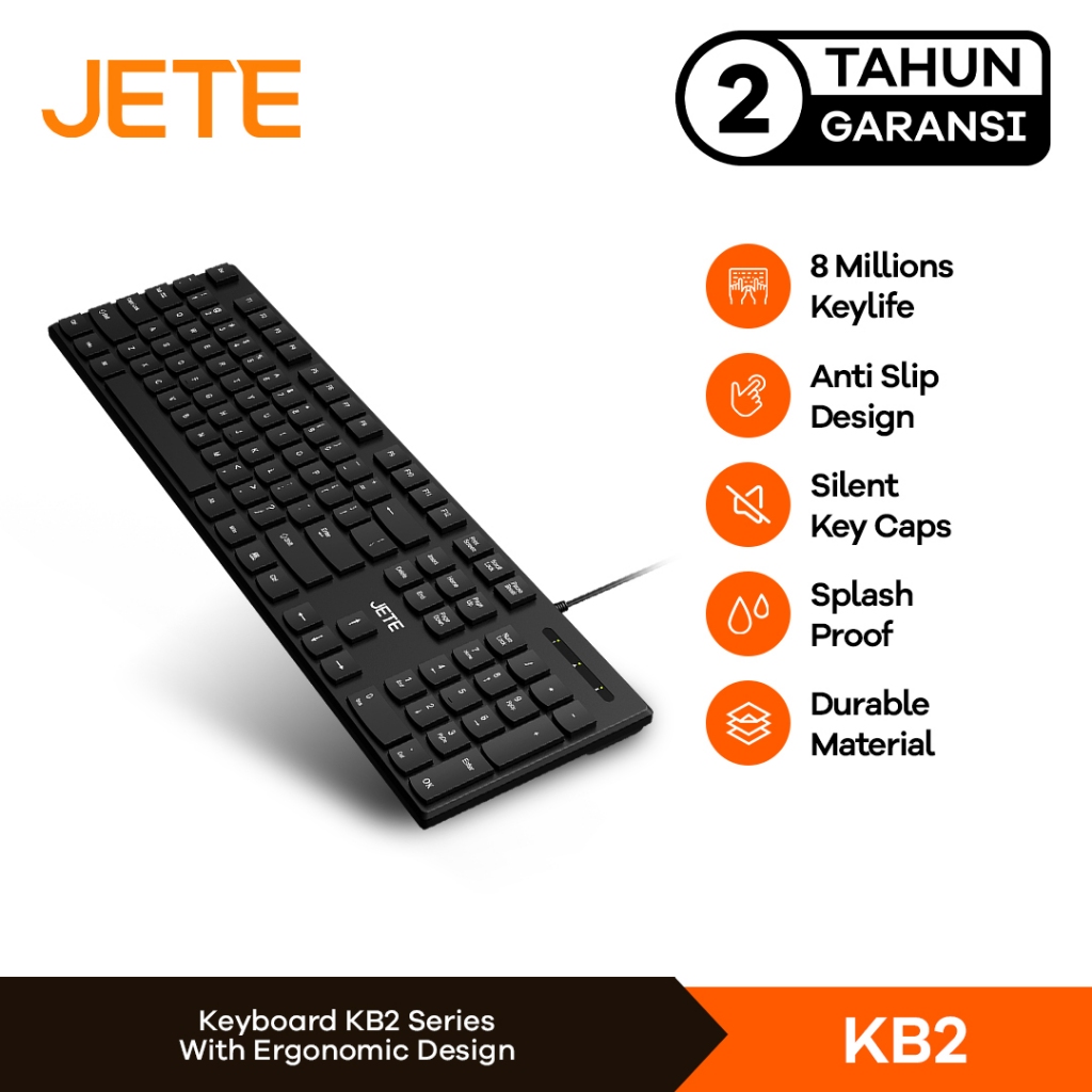 Jual Keyboard Slim Silent Key JETE KB2 USB Wired Keyboard Garansi 2 ...
