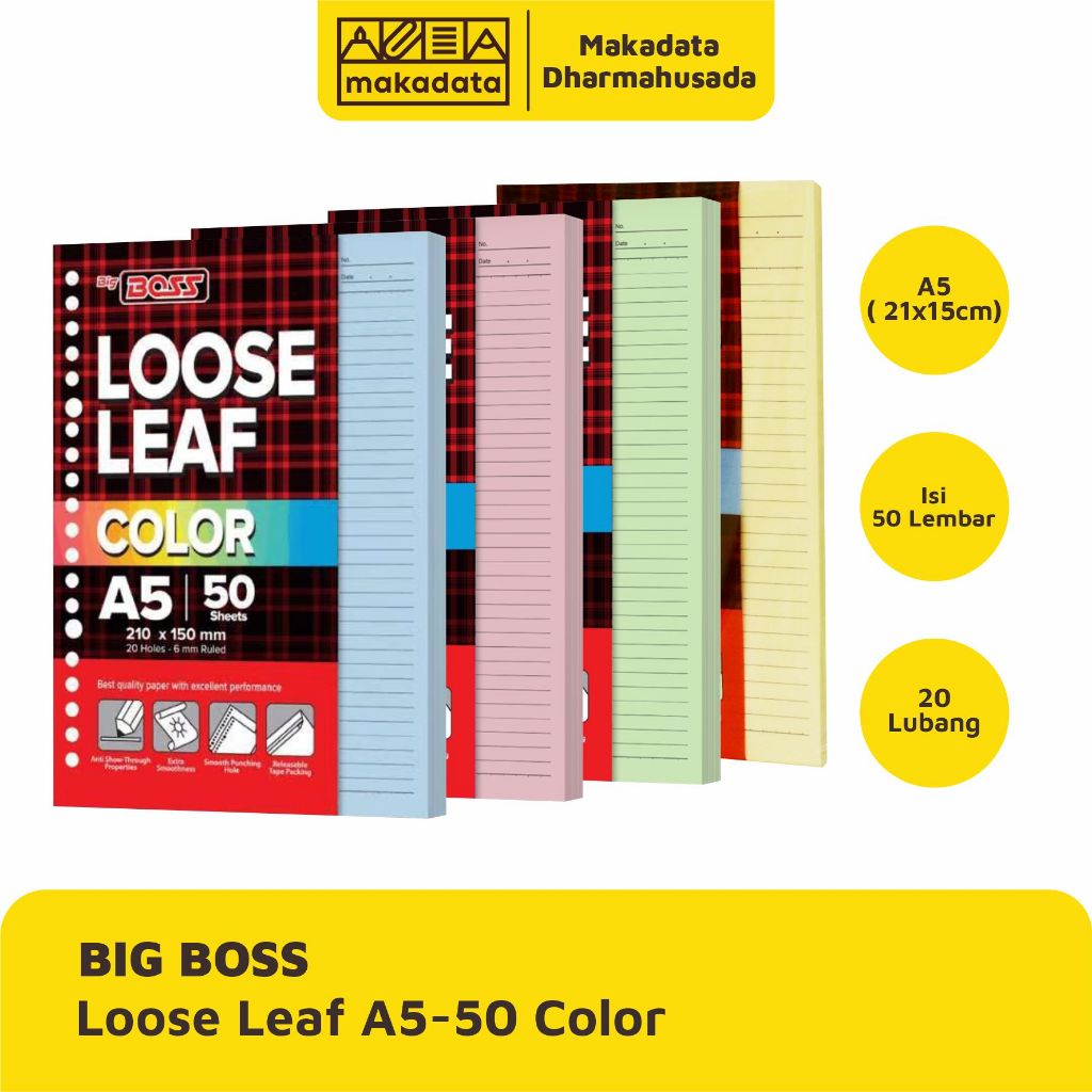 Jual LOOSE LEAF | KERTAS BINDER BIG BOSS A5-50 COLOR (1 PAK) | Shopee ...