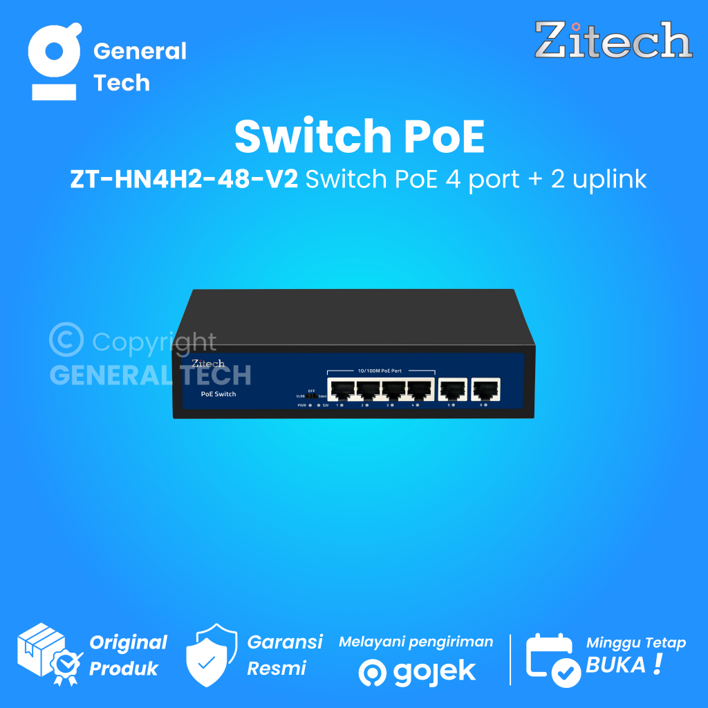Jual Zitech Switch PoE ZT-HN4H2-48-V2 6 Port Switch With 4 PoE Ports ...