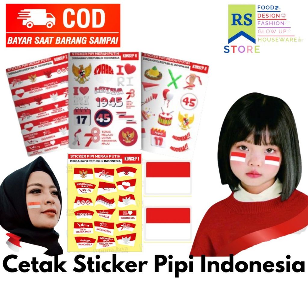 Jual stiker pipi bendera indonesia - merah putih/ sticker pipi hut ri ...
