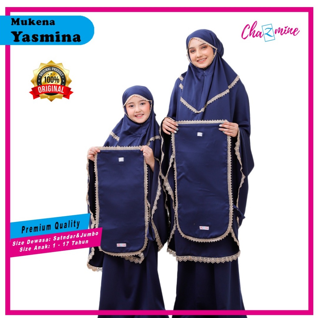 Jual CHAZMINE - Yasmina Mukena Couple Ibu Anak 2 Fungsi Renda Resleting Dagu | Shopee Indonesia