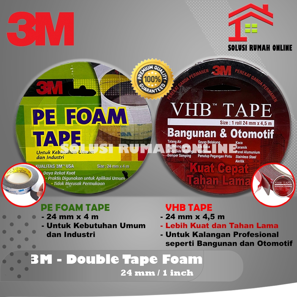 Jual 3M Double Tape Foam 24mm x 4m / Isolasi Bolak Balik 24 mm 1 inch Original | Shopee Indonesia