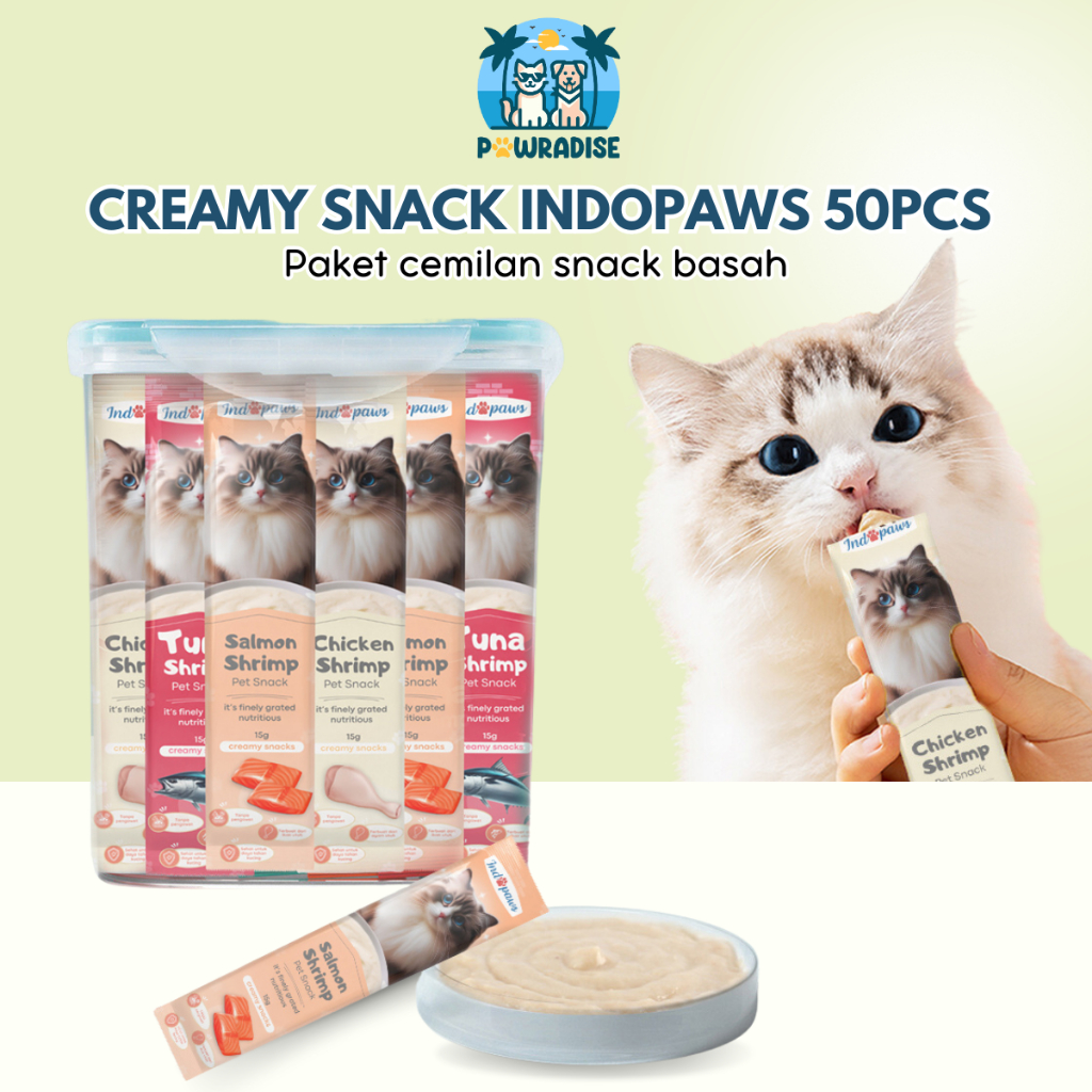 Jual ( 50pcs ) PAKET Snack Kucing Creamy Treats Indopaws Camilan Kucing ...