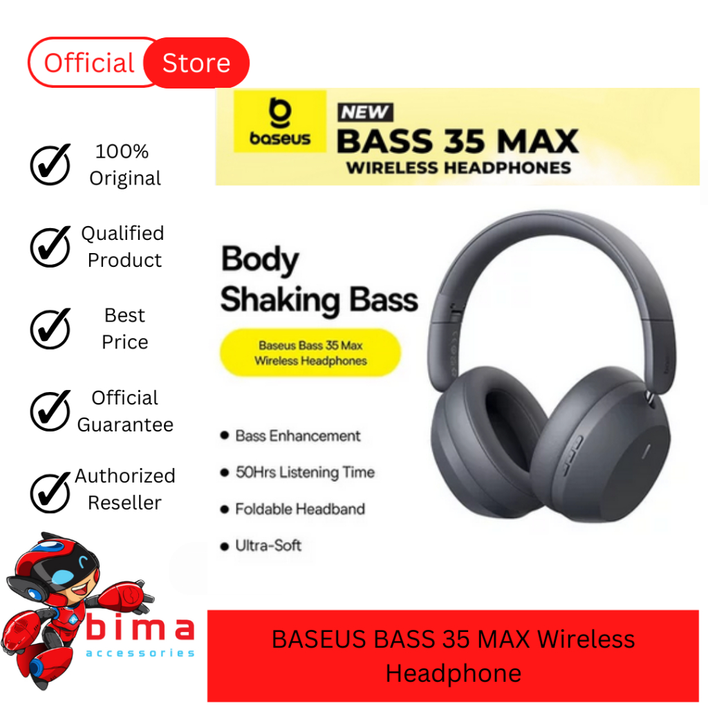 Jual BASEUS Bass 35 MAX Wireless Passive Noise Cancelltion Headphone ...