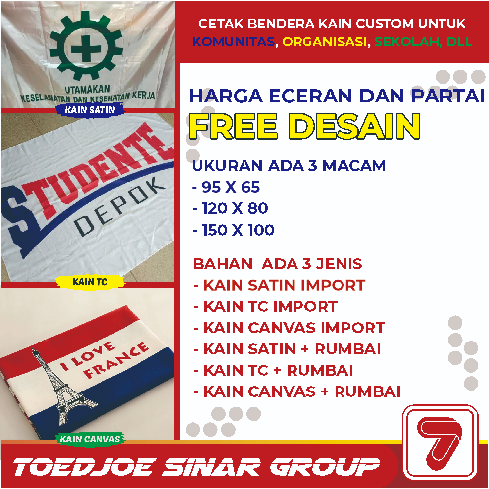 Jual [FREE DESIGN] CETAK BENDERA KAIN CUSTOM DESAIN KOMUNITAS, SEKOLAH ...