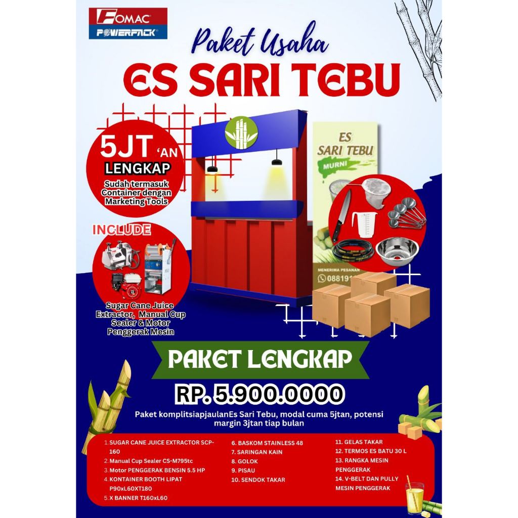 Jual Paket Usaha Es Sari Tebu Include Mesin Sugar Cane Extractor Manual ...