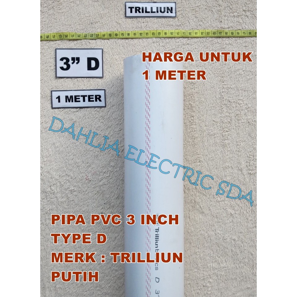 Jual Pipa PVC 3 INCH D PUTIH TRILLIUN PANJANG 1 METER | Shopee Indonesia