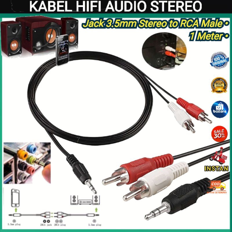 Jual Kabel Audio Jack 3.5mm Hifi Stereo to RCA Male Audio Cable 1M - S-PC-521 | Shopee Indonesia