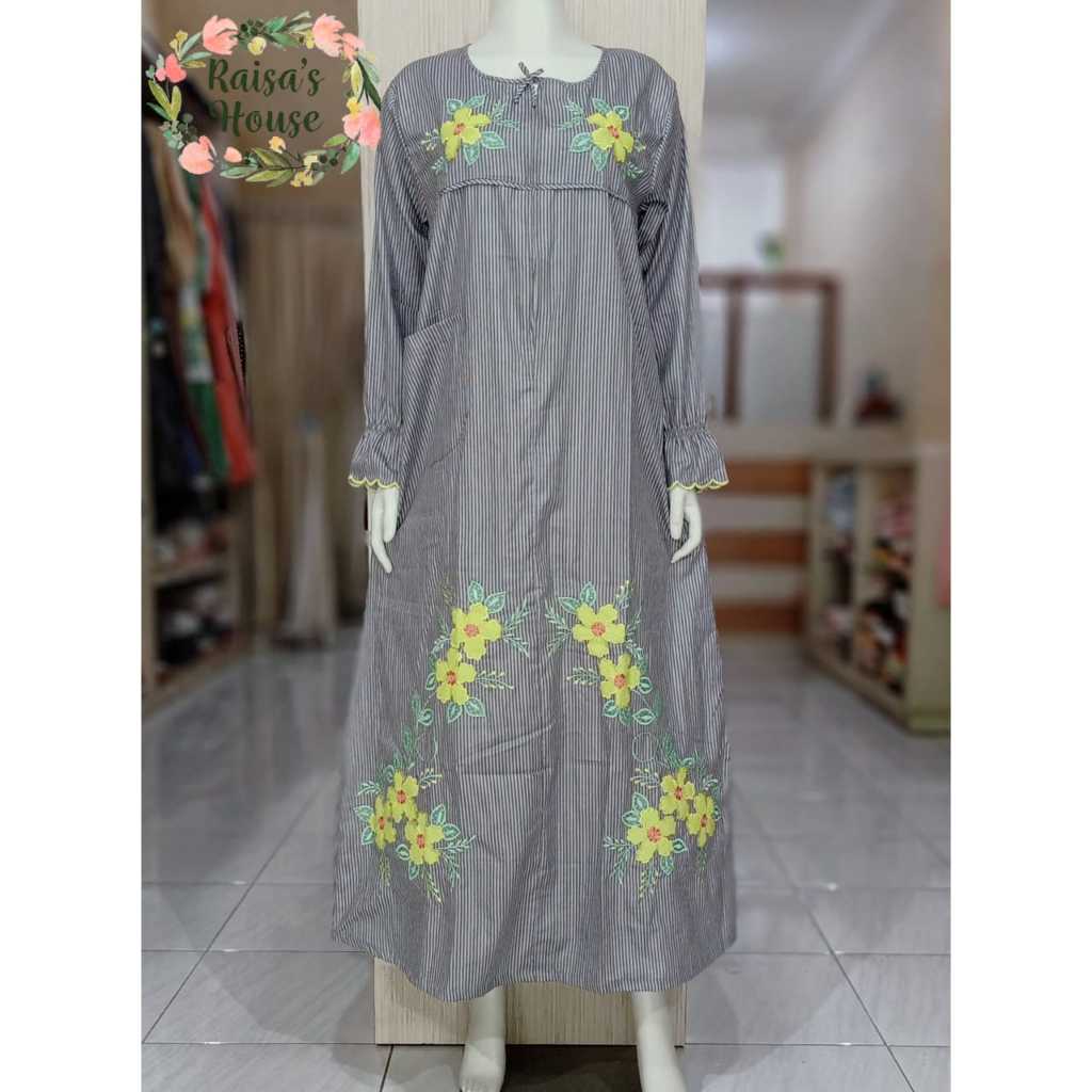 Jual DASTER LONGDRESS BORDIR KHAS MALANG - LENGAN PANJANG | SALUR - ABU ...