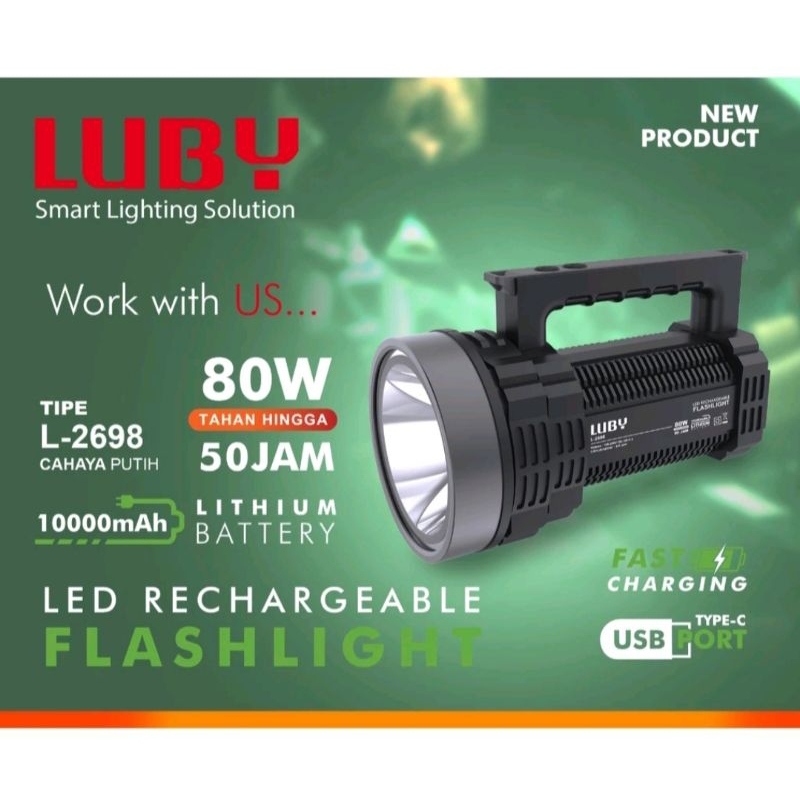 Jual Senter Tangan Led Super Terang L-2698 80W 3 Mode Cahaya Fast ...