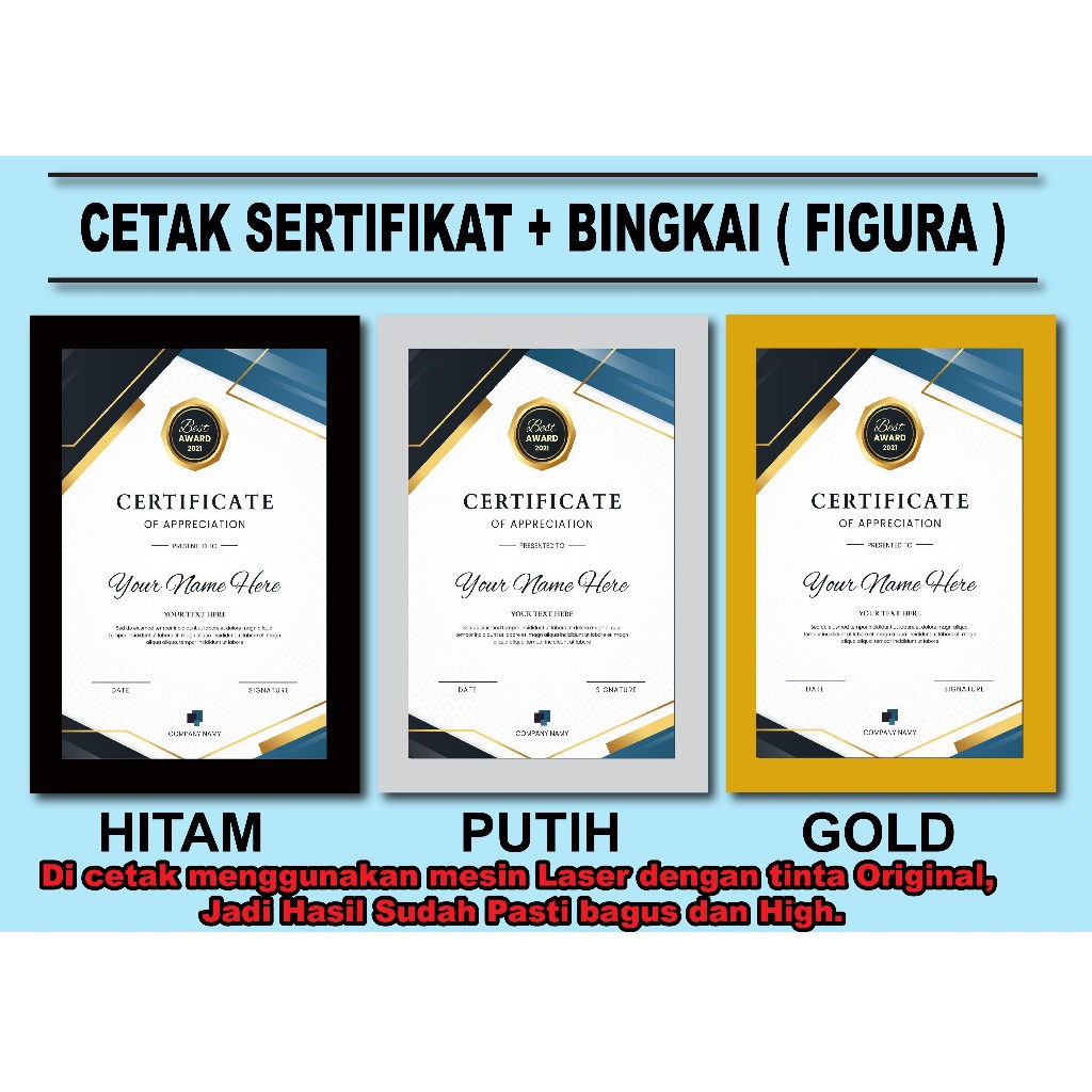 Jual Paket Cetak Piagam / Sertifikat /Gambar A4 21x30cm + Bingkai Kaca ...