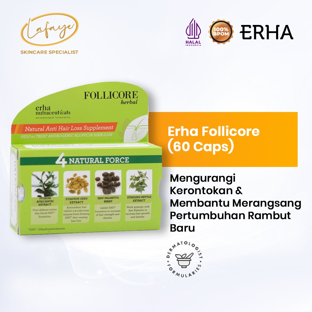 Jual ERHA Supplemen Rambut Rontok Follicore Herbal 60 Caps | Shopee ...