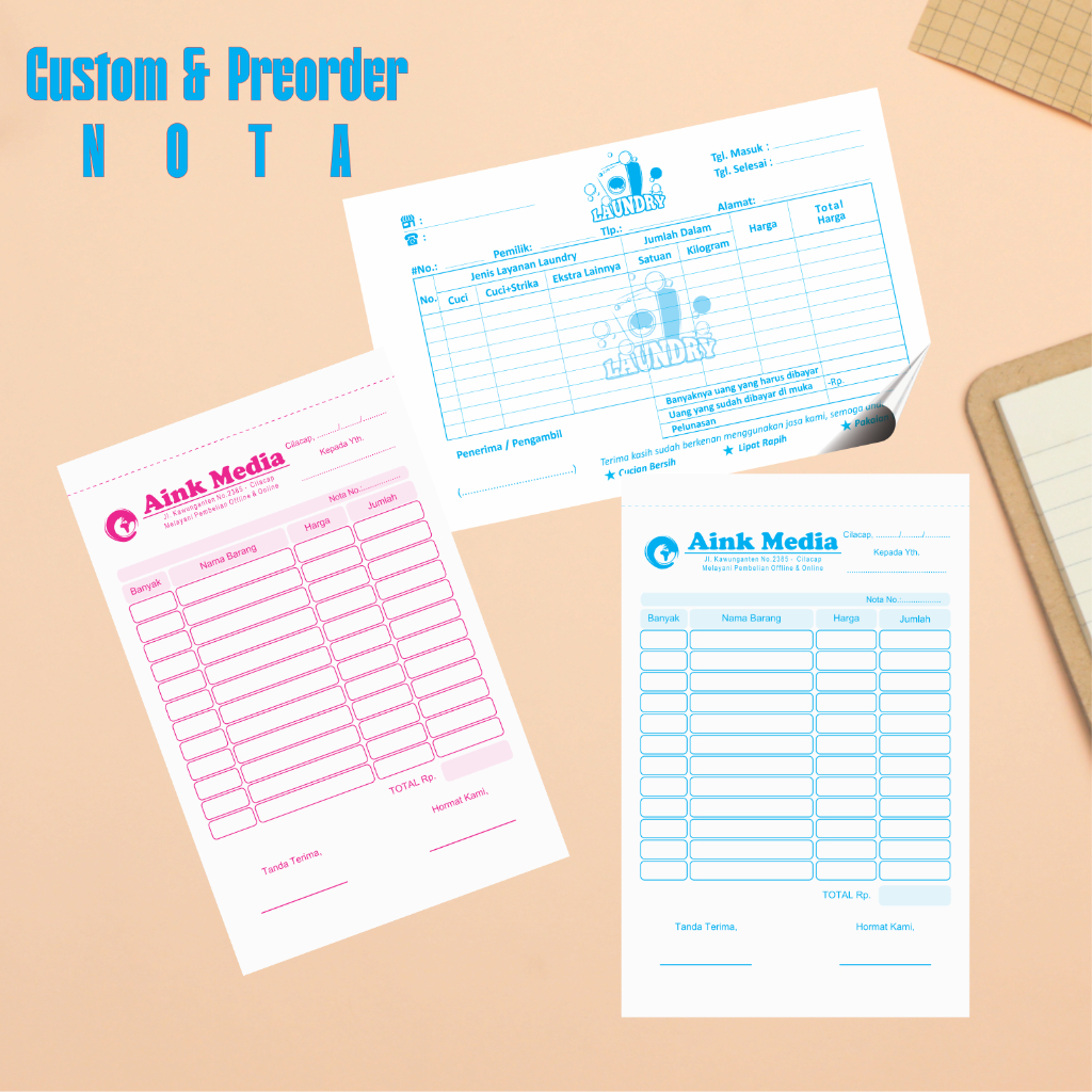 Jual CETAK NOTA CUSTOM NAMA TOKO / NOTA LAUNDRY / NOTA CUSTOM 80 BUKU ...