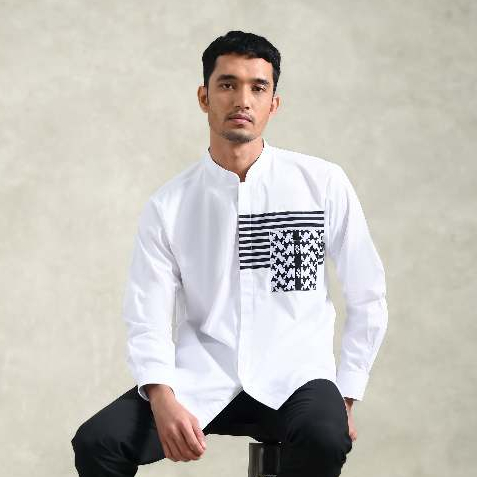 Jual Fatih - Kemeja Batik Koko Khalil Long White | Shopee Indonesia