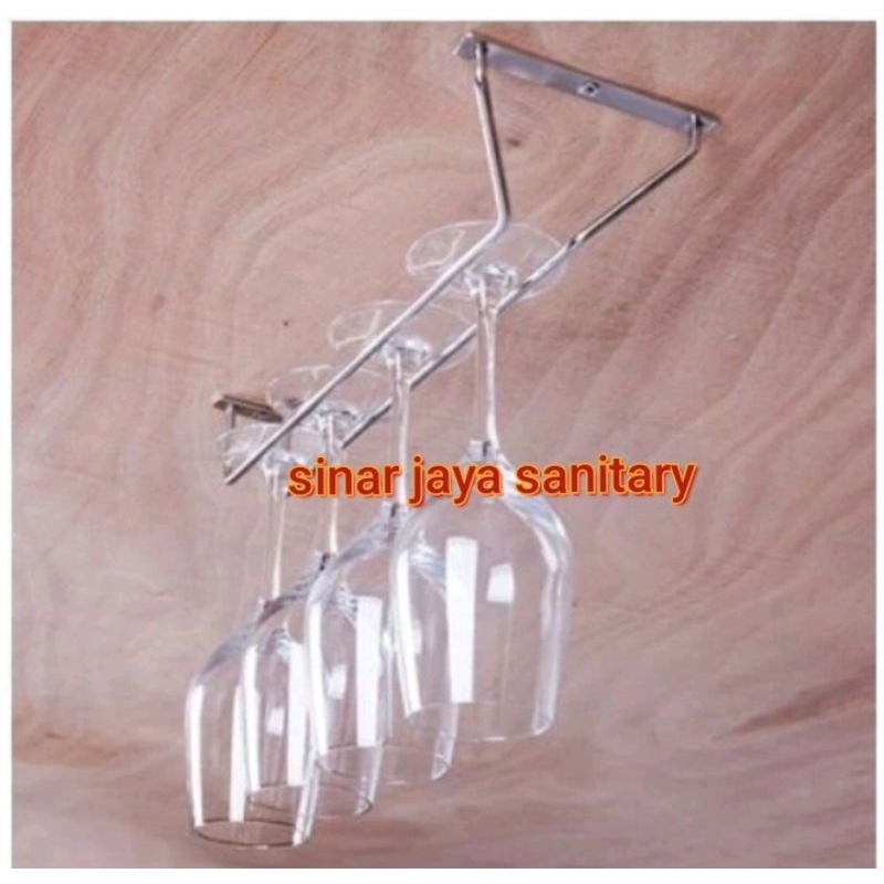 Jual Rak gantung gelas stainless sus 304 / Gantungan gelas elastis 1 baris / Rak gelas wine ...