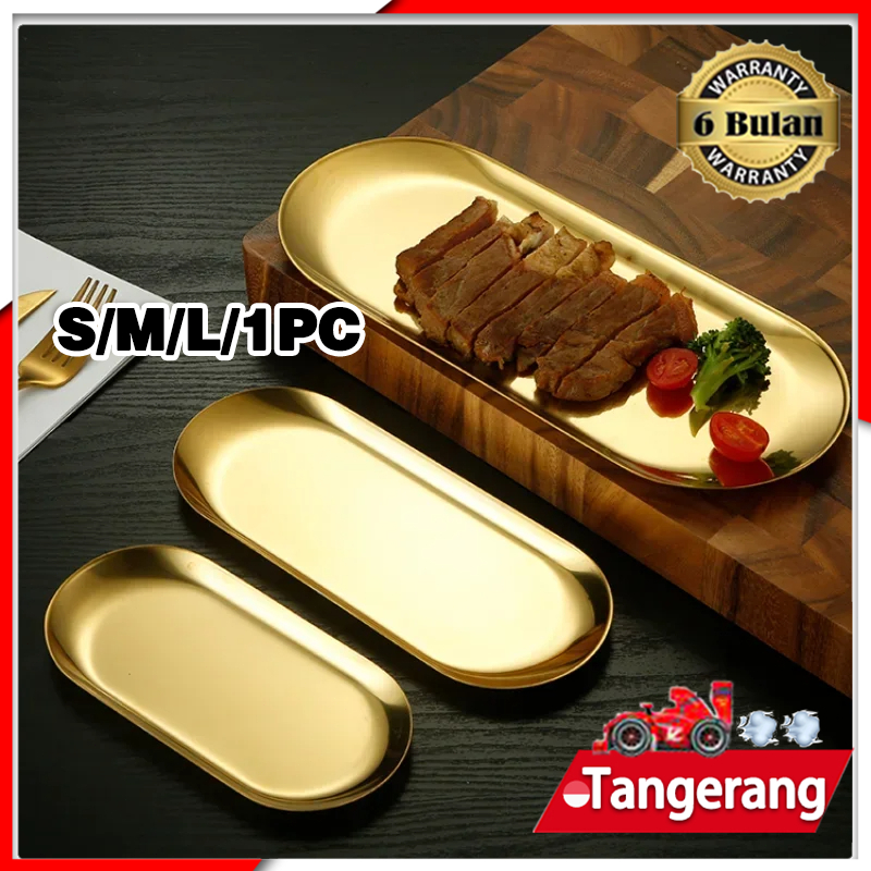 Jual Piring Oval Nampan Oval Gold Snack Tray Plate Tray Stainless Steel ...