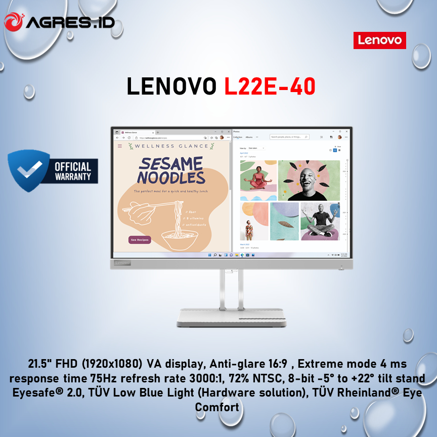 Jual LENOVO L22E-40 MONITOR 21.5 FHD 169 FLAT VA 72 NTSC 75HZ TILT 3Y ...