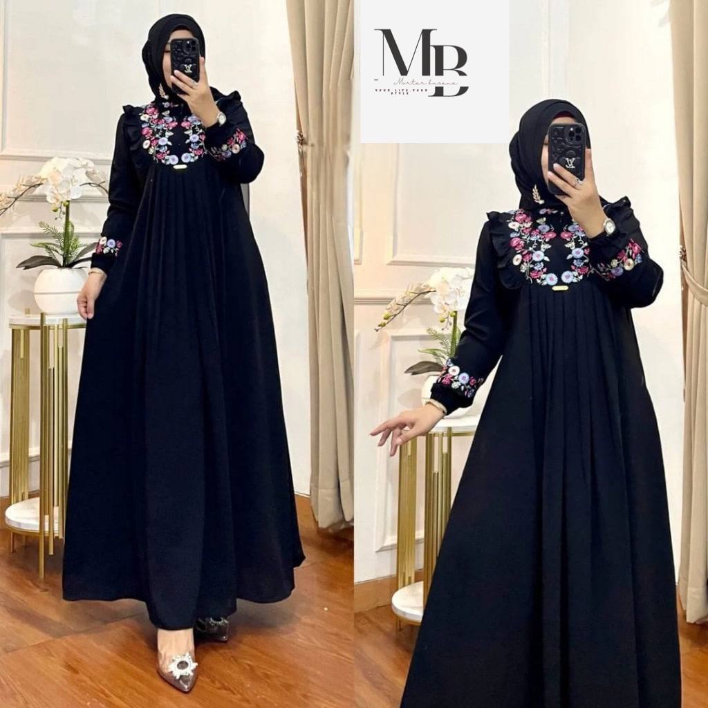 Jual GAMIS BORDIR BUNGA TIMBUL BAHAN CRINKLE/GAMIS AZIZAH MEWAH TERBARU ...