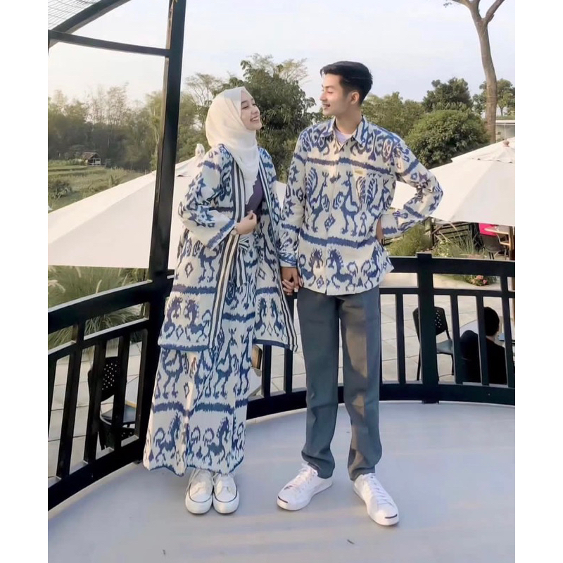 Jual Madam White Blue NTT baju tenun Troso Set Couple etnik baju set ...