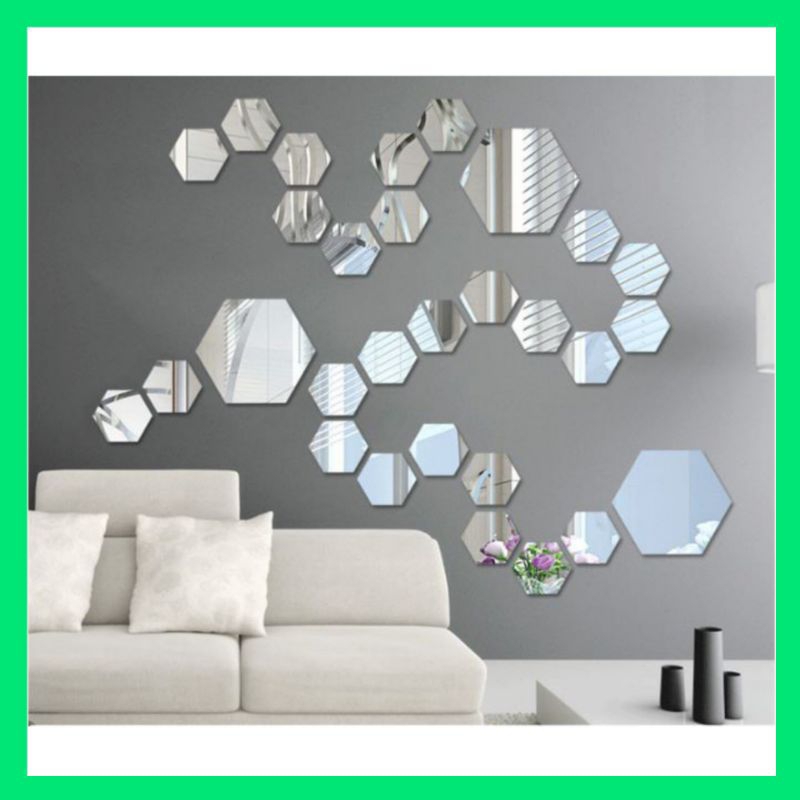 Jual stiker cermin dinding anti pecah tempel stiker kaca hexagon mirror ...