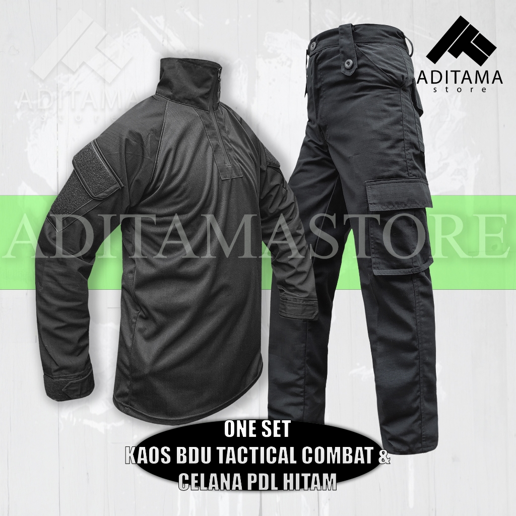 Jual Satu Set Setelan Baju Kaos BDU Tactical Combat dan Celana PDL Cargo Hitam Panjang Pria ...