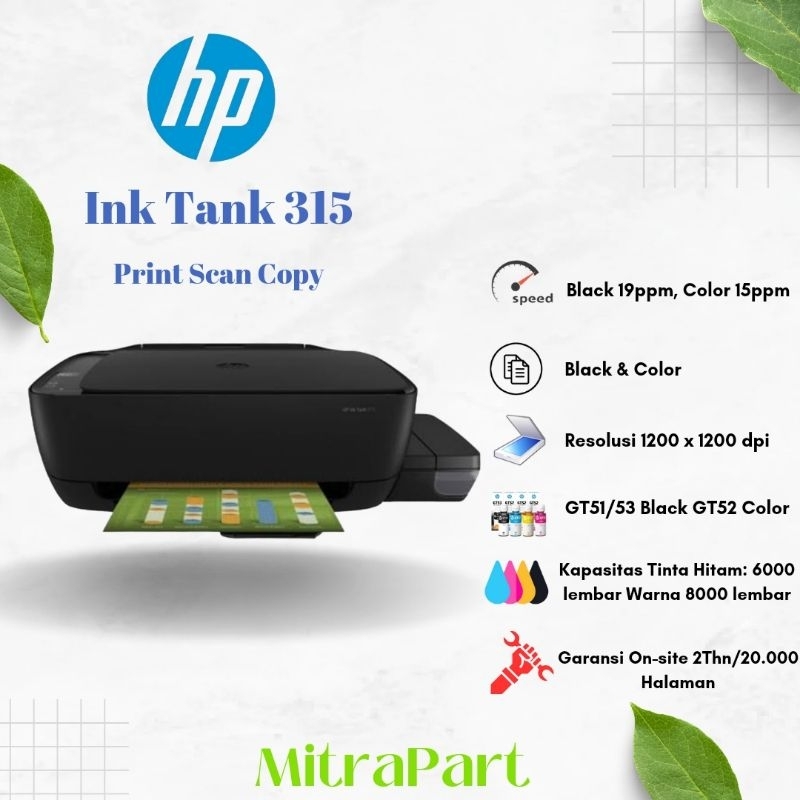 Jual HP Ink Tank 315 Print Scan Copy Garansi Resmi 2 Tahun | Shopee ...