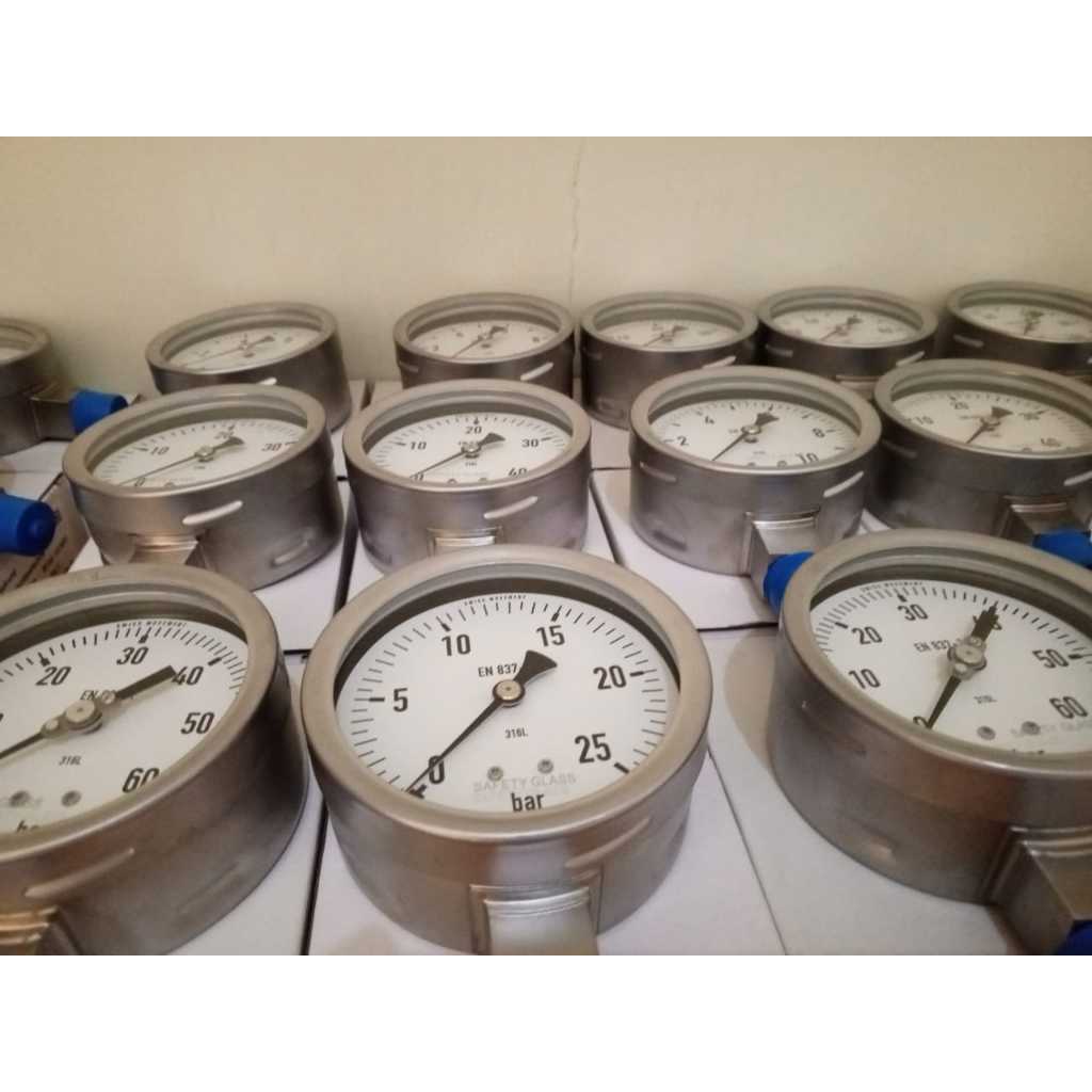 Jual Wika Pressure Gauge Ss Wika 4 inch 0-60 bar 1/2 inch npt Plus ...