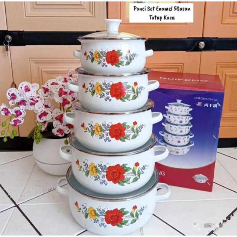 Jual PANCI SET ENAMEL BUNGA 5 SUSUN (TUTUP KACA) | Shopee Indonesia