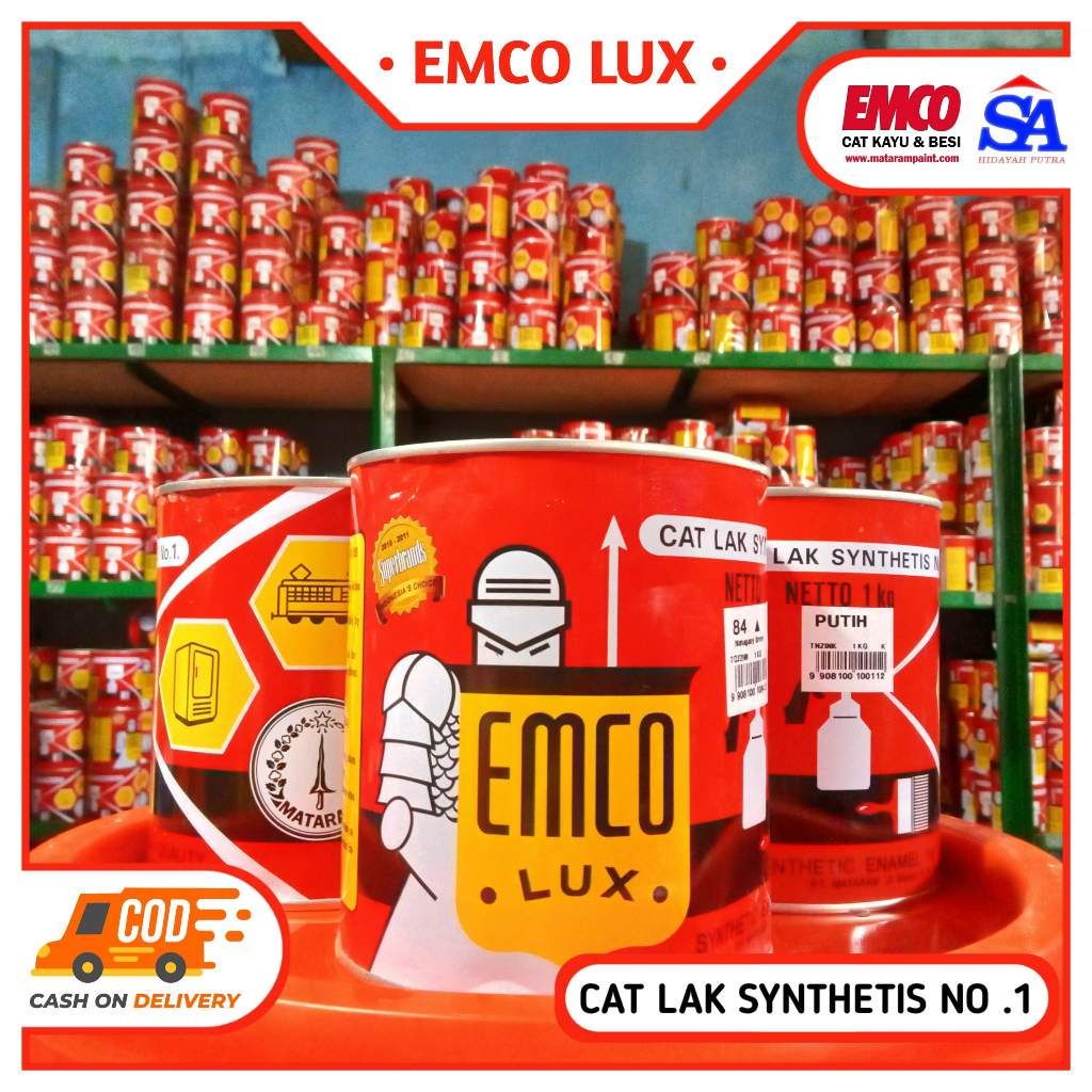 Jual Emco Lux Cat Kayu & Besi 1kg - Warna Standar Hitam Putih Merah Coklat Biru Hijau Kuning ...