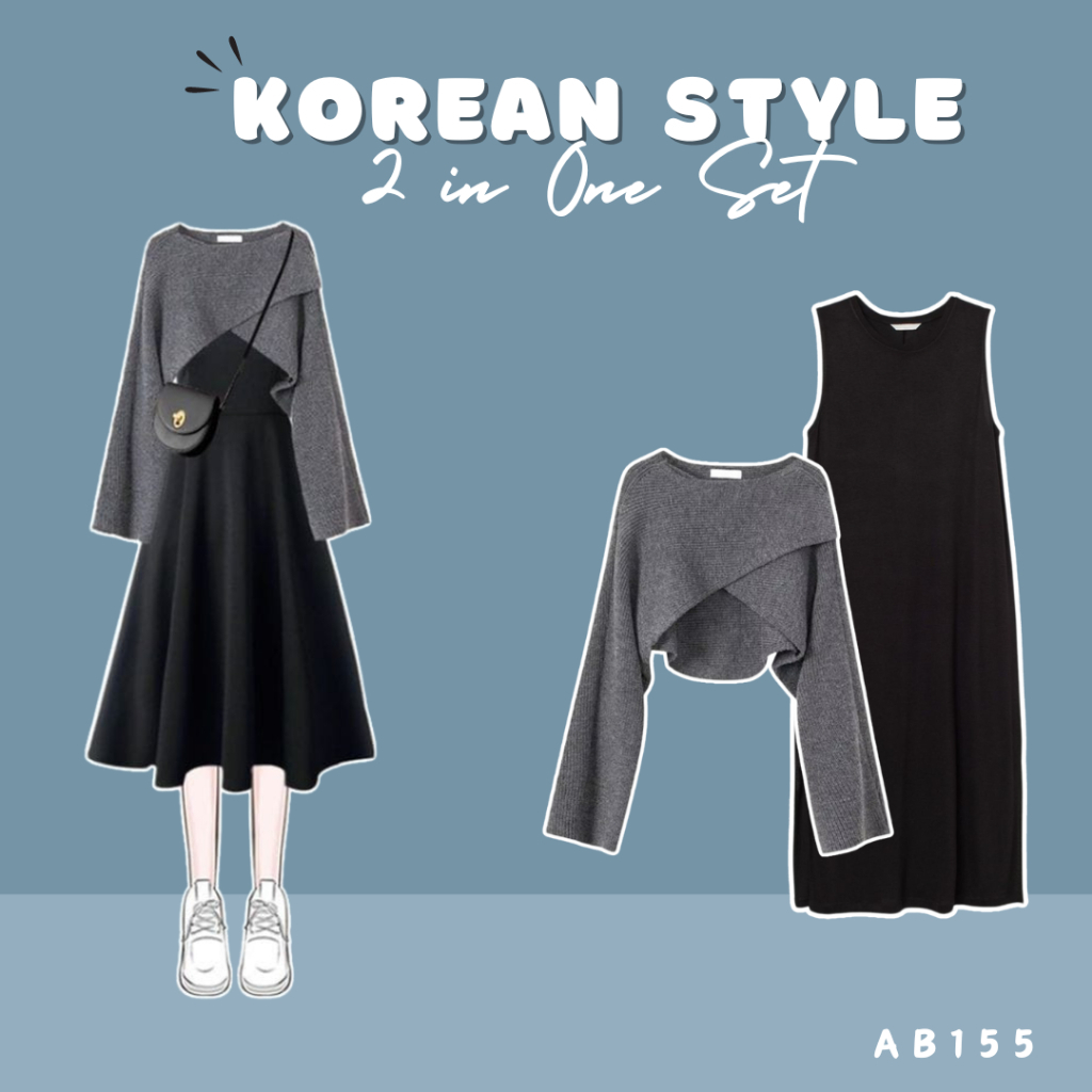 Jual 2 In 1 Set AB155 - One Set Korean Style | Ootd Nongki Simple dan ...