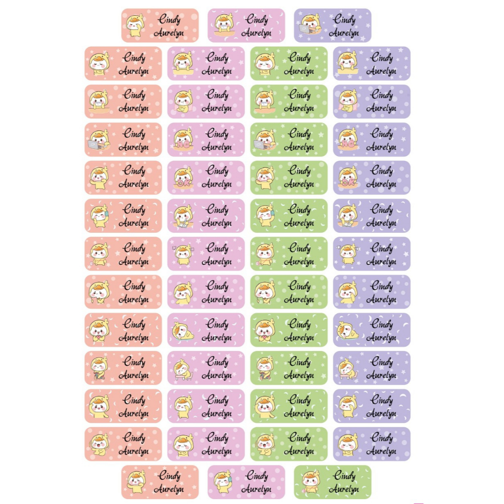 Jual Sticker label nama motif duck #001 ,HVS sticker non laminated A4 ...
