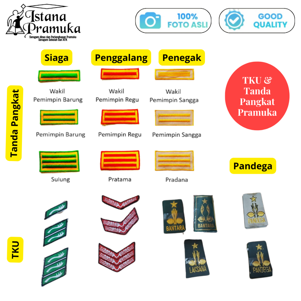 Jual Tanda Kepangkatan/Jabatan Pramuka & TKU (Tanda Kecakapan Umum) - Siaga/Penggalang/Penegak ...