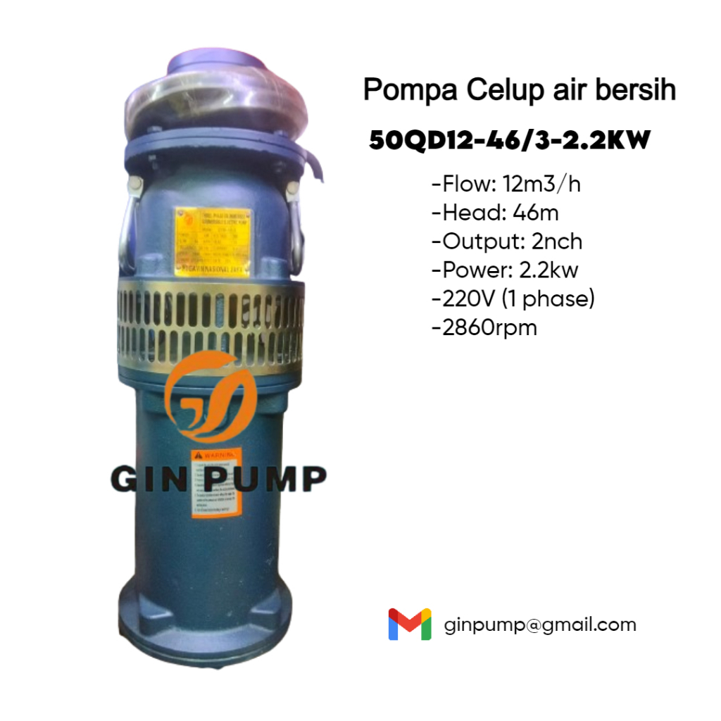 Jual Pompa celup air bersih/Clean water Submersible Pump Merek Ginpump 50QD12-46/3-2.2KW 2inch ...