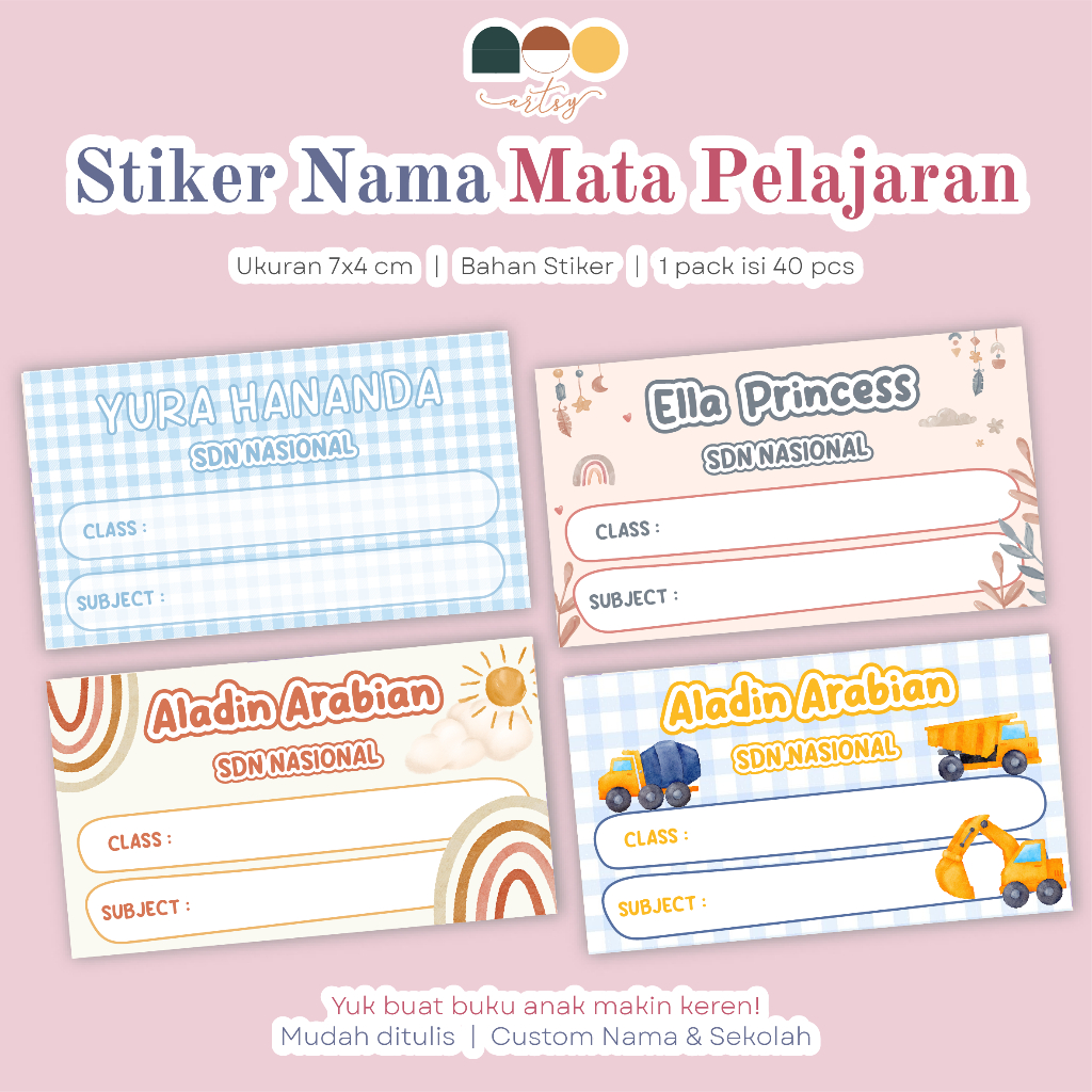 Jual Stiker Nama Custom Pelajaran / Stiker Nama Sekolah / Stiker Nama ...