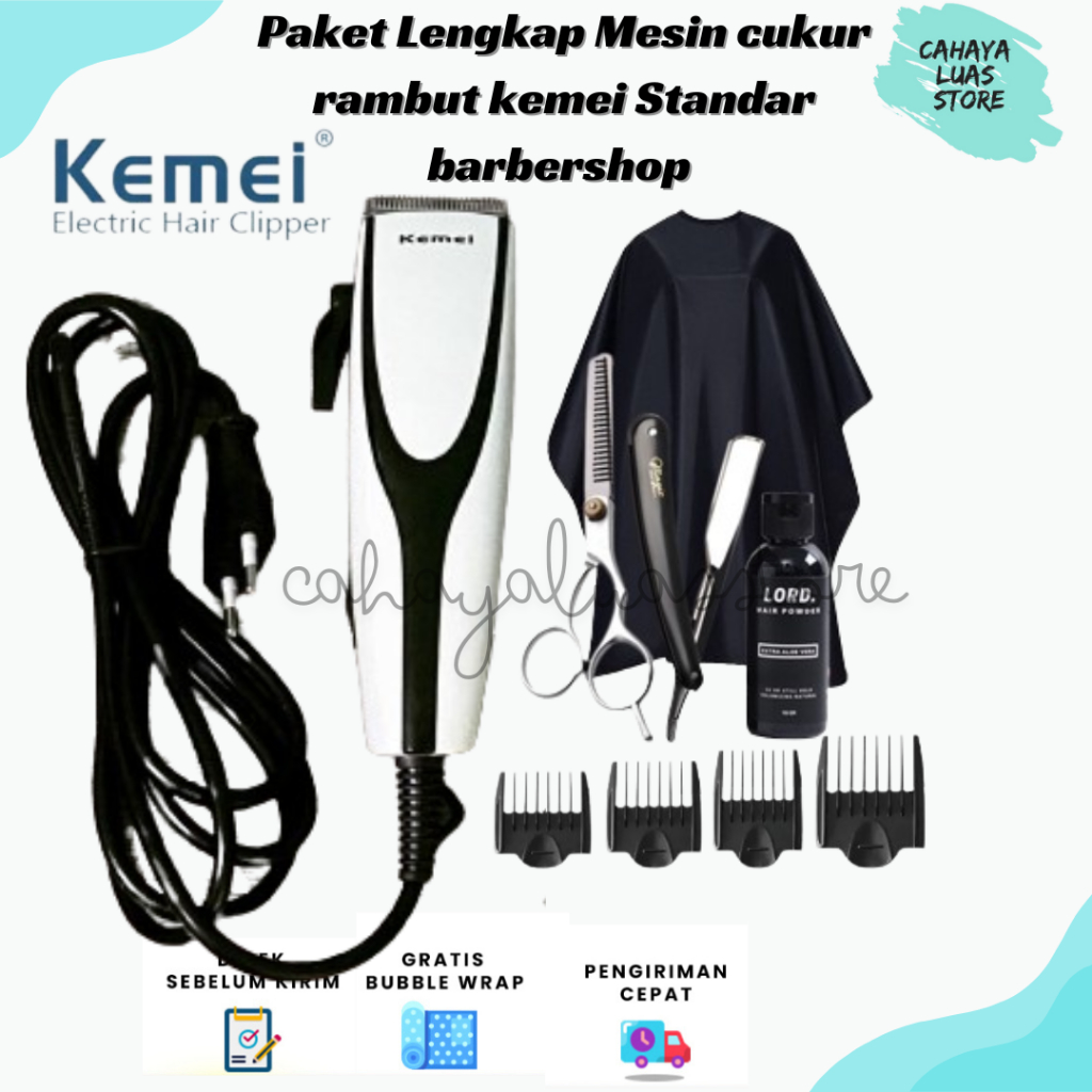 Jual Mesin Cukur Rambut Kemei Profesional Hair Clipper Standar Barbershop Paket Lengkap Alat ...