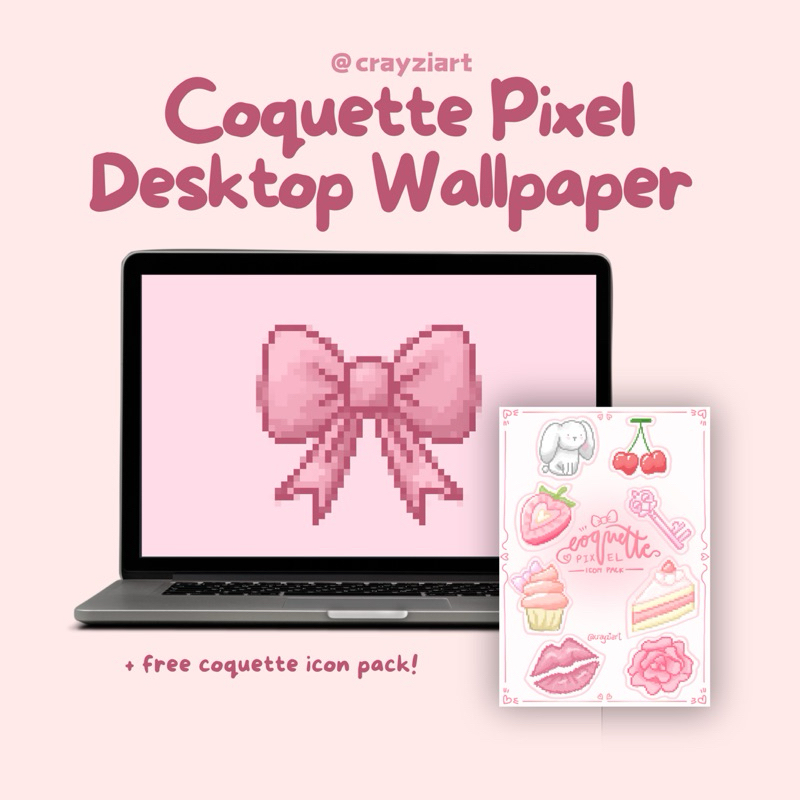 Jual Pink Coquette Pixel Bow Desktop Wallpaper for Mac/Windows + FREE ...