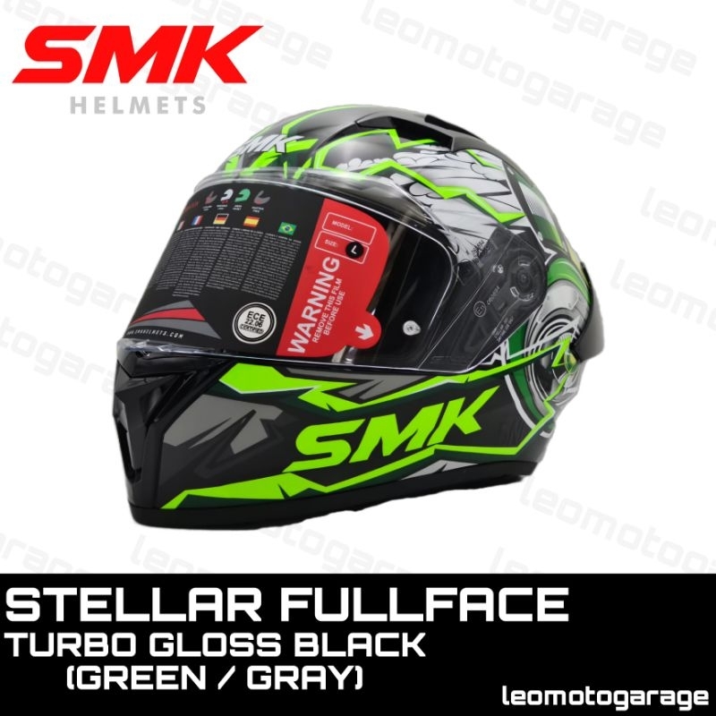 Jual HELM SMK STELLAR TURBO FULL FACE GLOSS BLACK (GREEN/GRAY) | Shopee ...