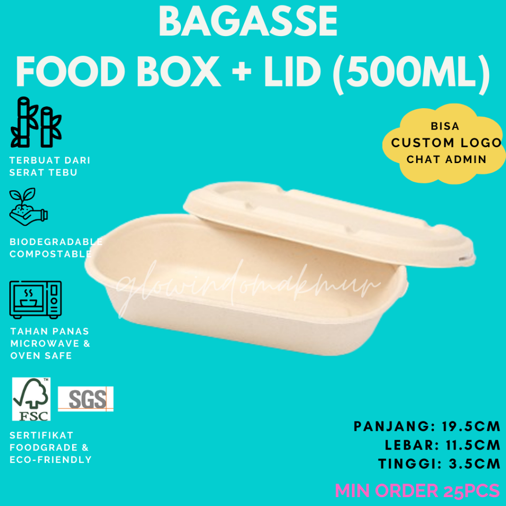 Jual Bagasse Food Box Oval 500ml + Lid Lunch Box Food Box Cake Box Biodegradable Compostable ...