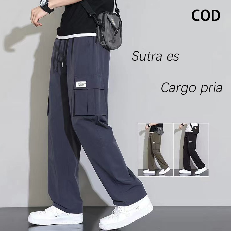 Jual KeyBoy Celana Cargo Panjang cowok celana kulot pria abu grey baggy pants casual sutra es ...