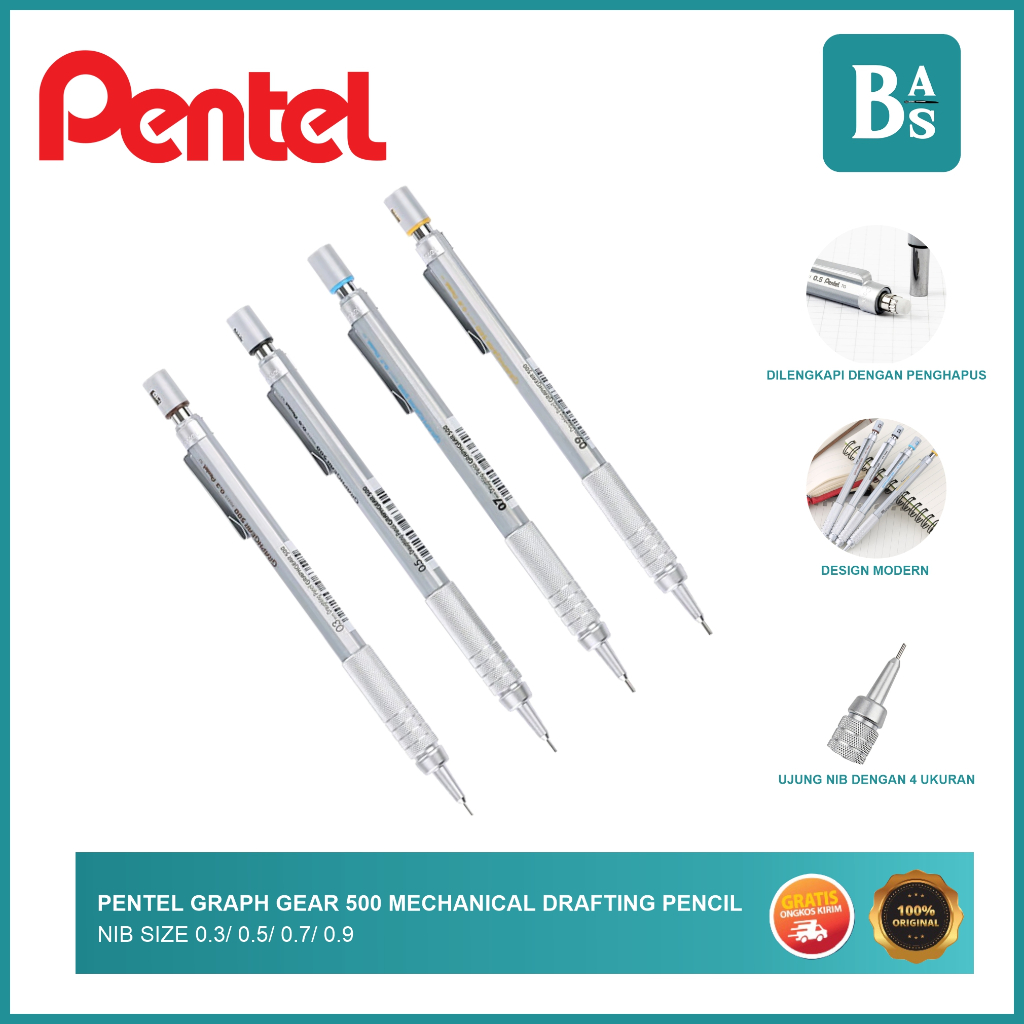 Jual Pentel - Graph Gear 500 - Mechanical Drafting Pencil (0.3 / 0.5 / 0.7 / 0.9) - Bali Art ...