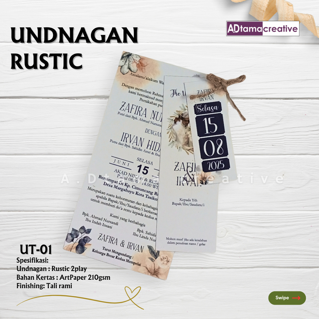 Jual Undangan Tali Rami 01 / Undangan pernikahan / undangan minimalis / Undangan Kekinian / UT01 ...