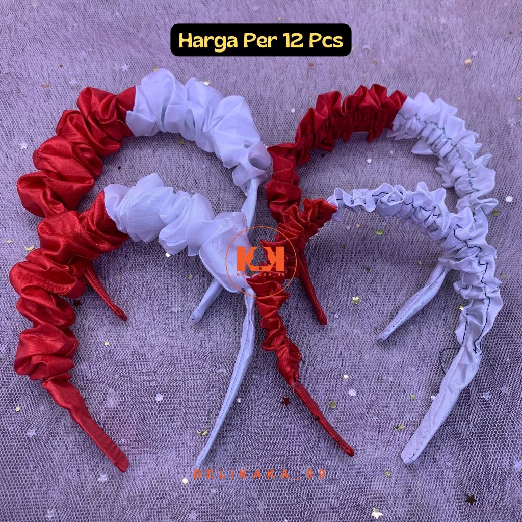 Jual (12 PCS) BANDO SCRUNCHIE WARNA MERAH PUTIH / BANDO SCRUNCHIE KERUT ...
