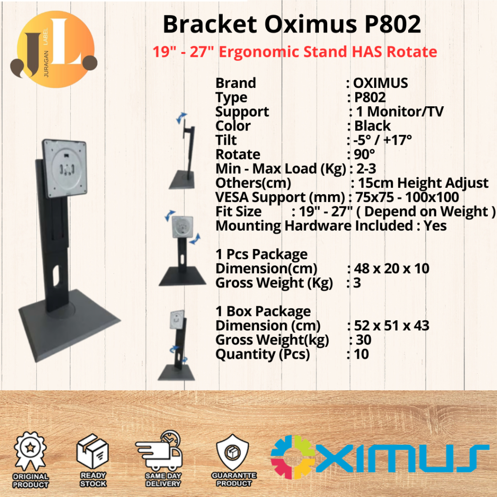 Jual BRACKET Oximus P802 TV Monitor 19" - 27" Ergonomic Stand HAS ...