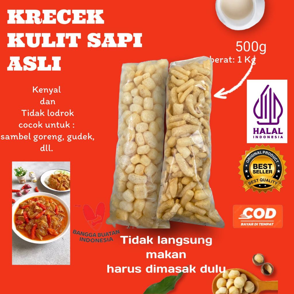 Jual Krecek Kulit Sapi Asli 500 g, 1 bal rambak sayur Super Kenyal ...